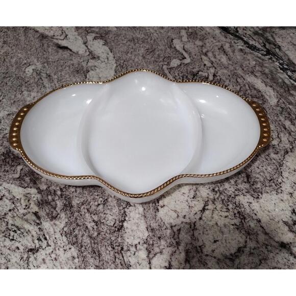Dining | Vintage Fire King Milk Glass Divided Serving Dish Trimmed In ...